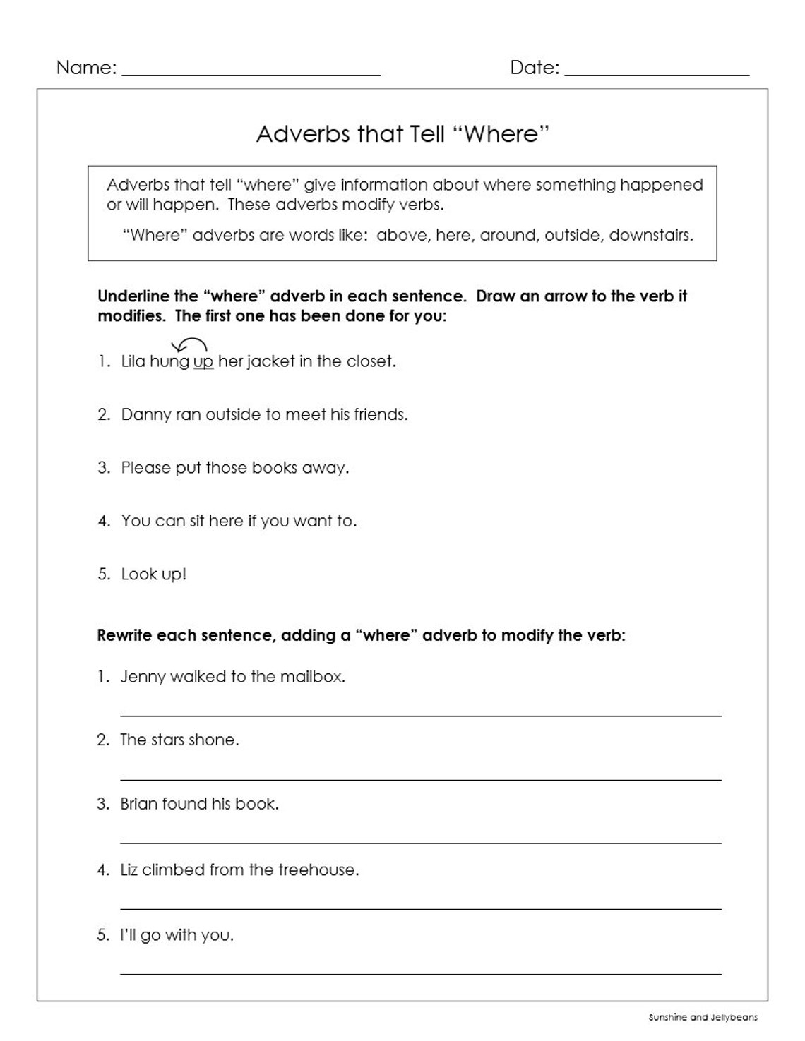Adverbs That Tell When, Where and How - 4 Worksheets - Grades 2-3 ...