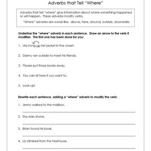Adverbs That Tell When, Where and How - 4 Worksheets - Grades 2-3 ...