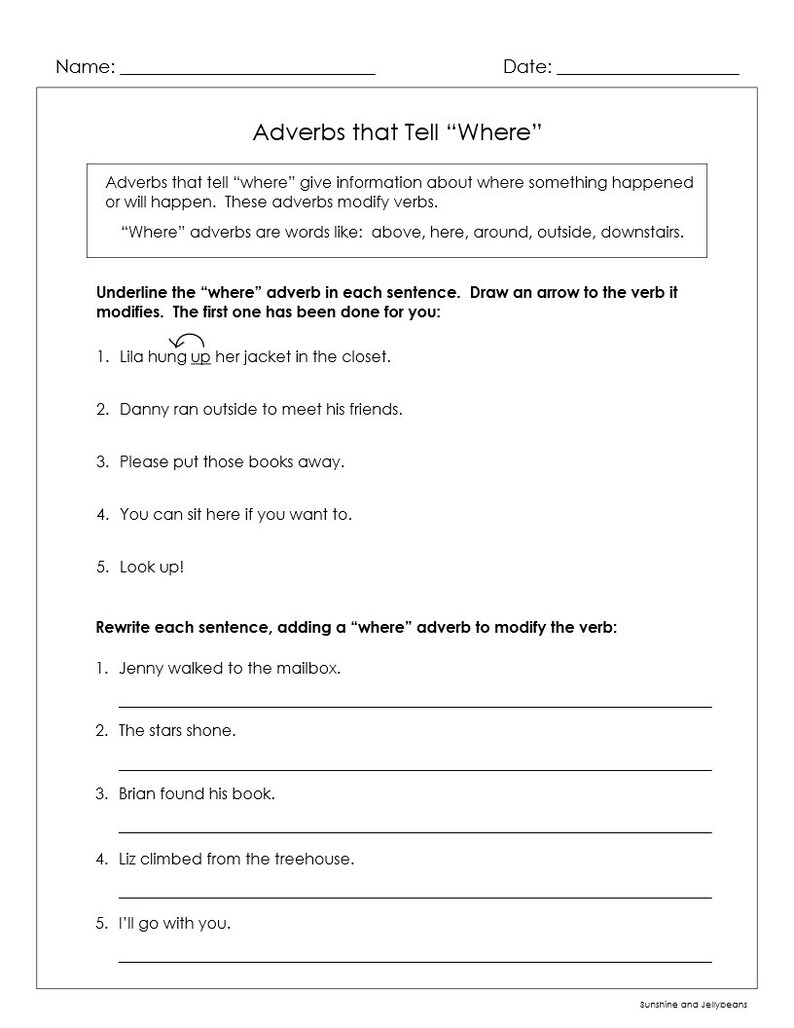 Adverbs That Tell When, Where and How - 4 Worksheets - Grades 2-3 ...