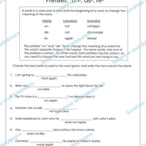 Prefixes Un- Dis- Re- Grammar Vocabulary Writing Skills No-prep ...