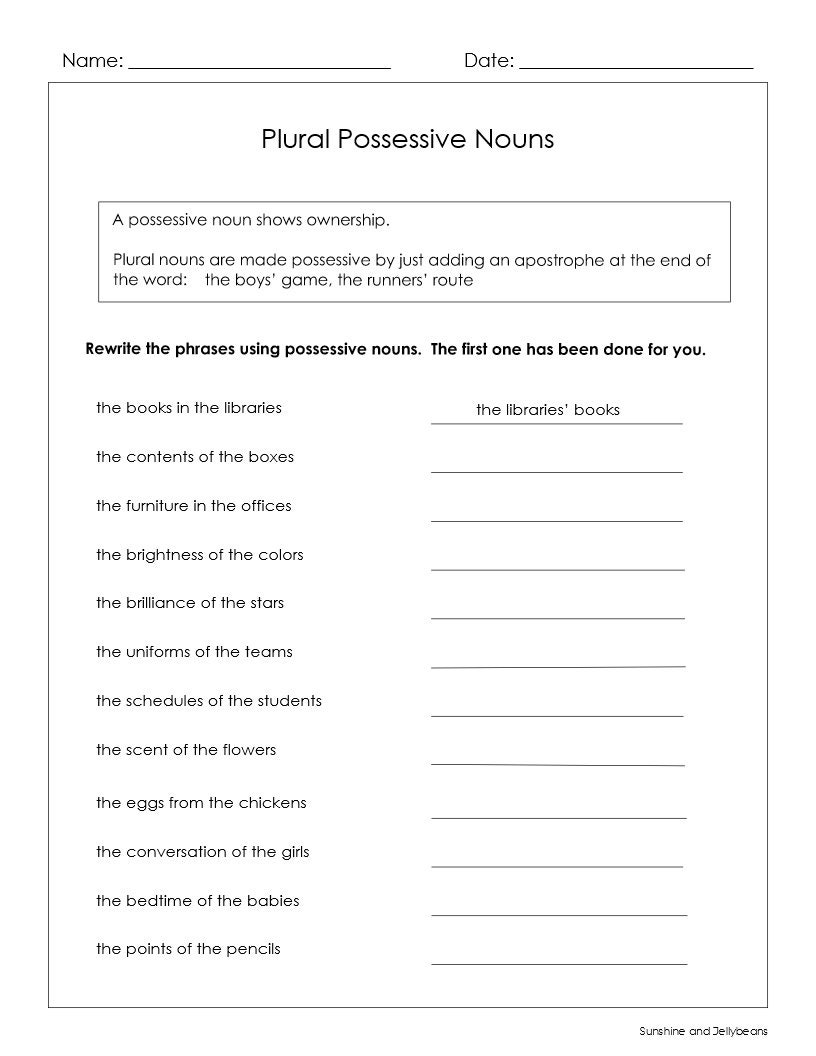 Possessive Nouns - Singular Plural Irregular - Grammar Writing No-prep ...