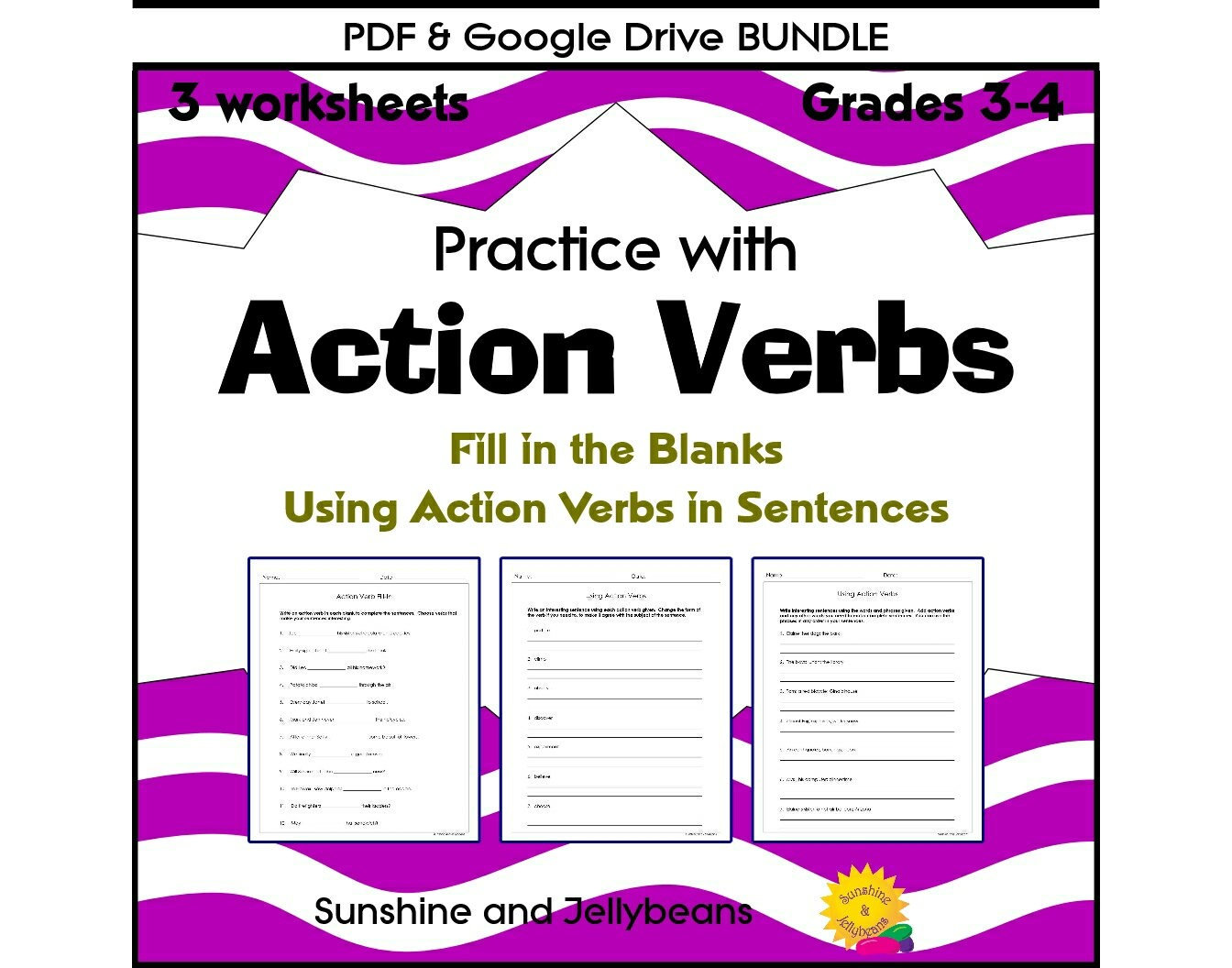 Action Verbs Practice - 3 Worksheets - Fill-in / Writing - Grades 3-4 ...