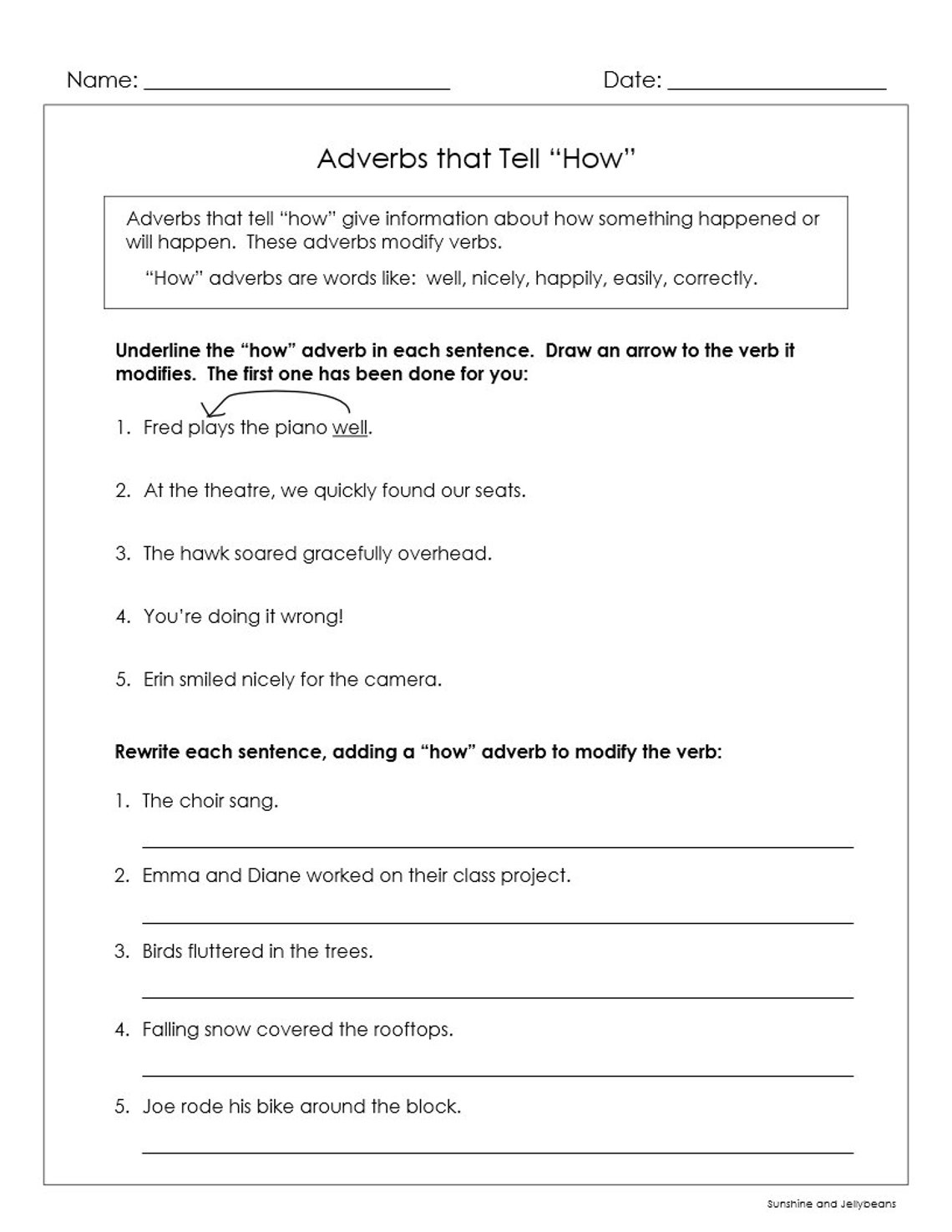 Adverbs That Tell When, Where and How - 4 Worksheets - Grades 2-3 ...