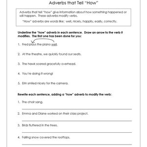 Adverbs That Tell When, Where and How - 4 Worksheets - Grades 2-3 ...