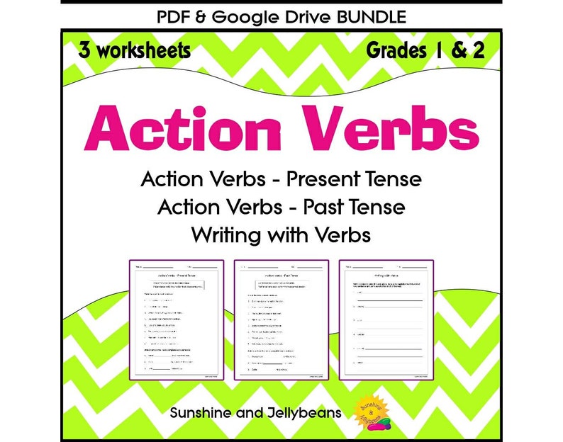 Action Verbs - Present and Past Tense - 3 Worksheets - Grades 1-2 ...