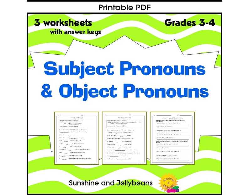 Subject and Object Pronouns - 3 Worksheets - Grades 3-4 - With ...