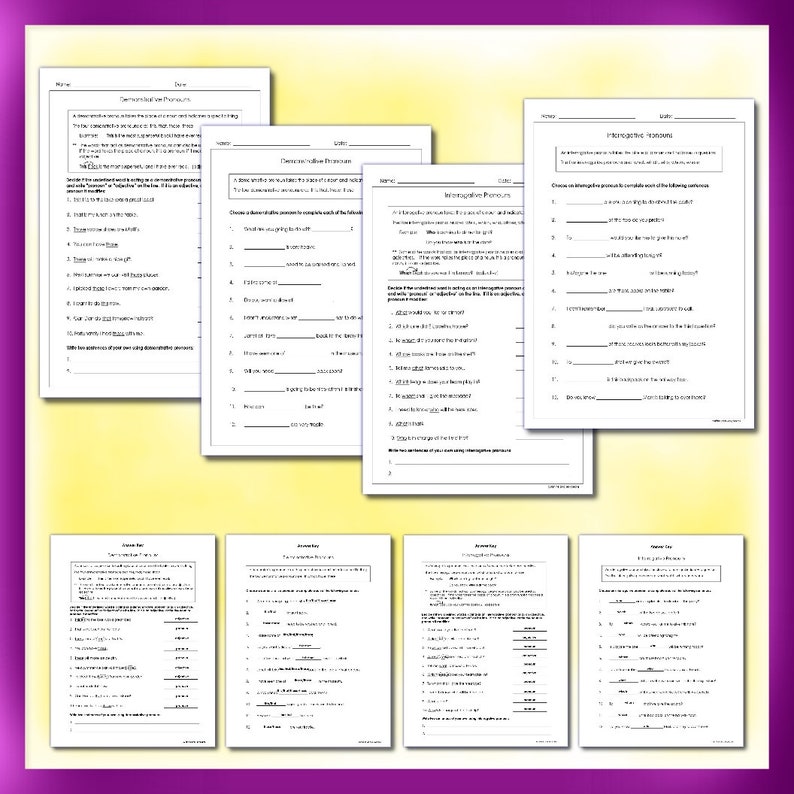 Demonstrative and Interrogative Pronouns Grades 4-5-6 - Etsy