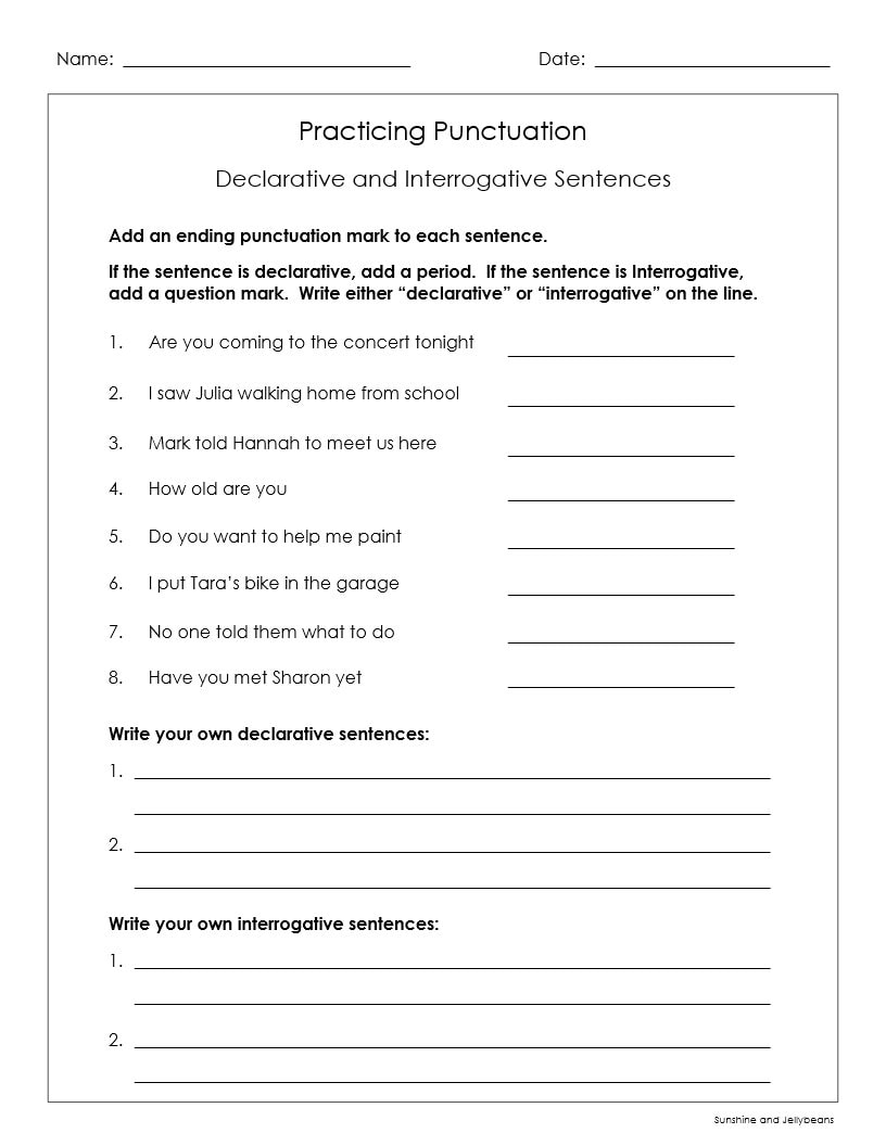 Declarative Sentence Worksheet