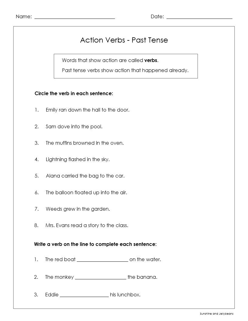 Action Verbs - Present and Past Tense - 3 Worksheets - Grades 1-2 ...