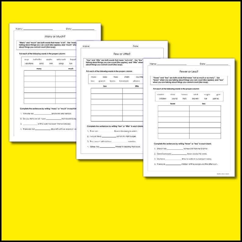 Many-much / Few-little- / Fewer-less - Easily-confused Words - Grades 3 ...
