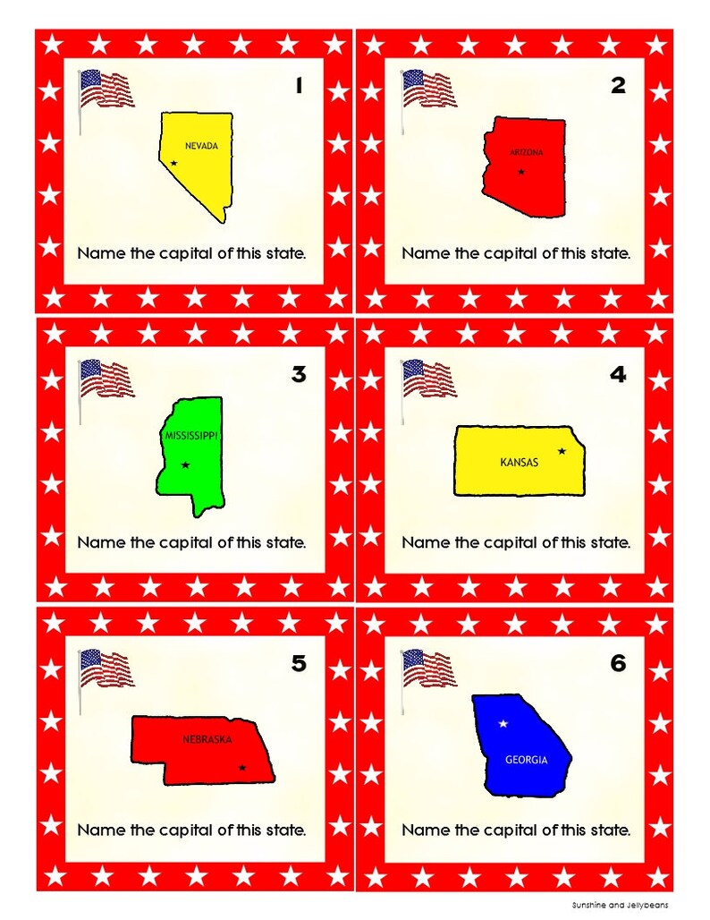 50 Task Cards - U.S. States and Capitals - State Capitals Practice ...