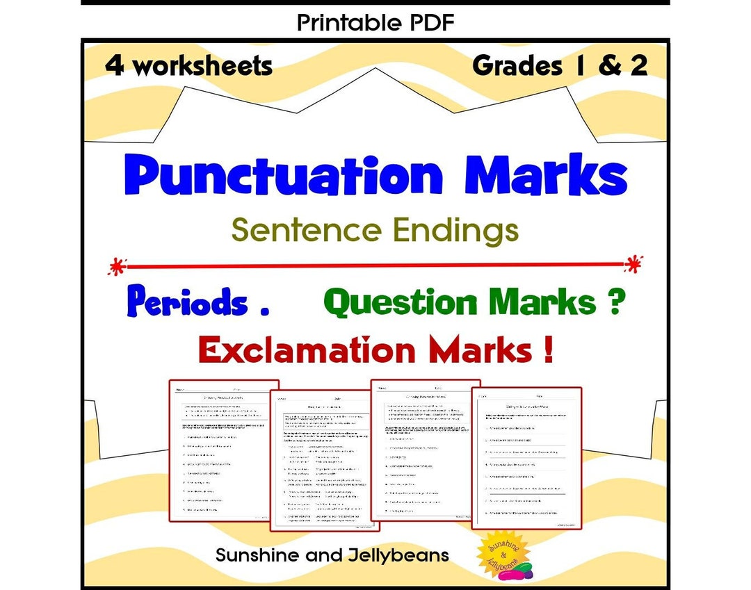 Choosing Punctuation Marks - Ends of Sentences - 4 Worksheets - Grades ...