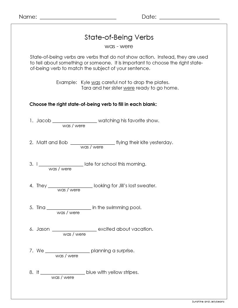 State-of-being Verbs - Am is Are Was Were - Parts of Speech Writing No ...