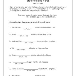 State-of-being Verbs - Am is Are Was Were - Parts of Speech Writing No ...