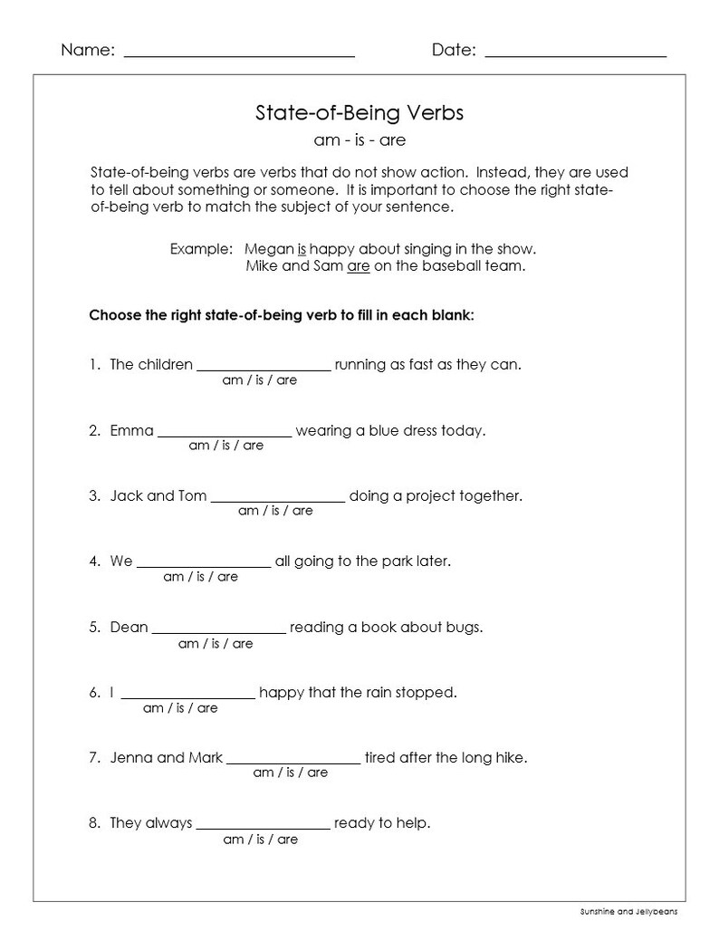 State-of-being Verbs - Am is Are Was Were - Parts of Speech Writing No ...