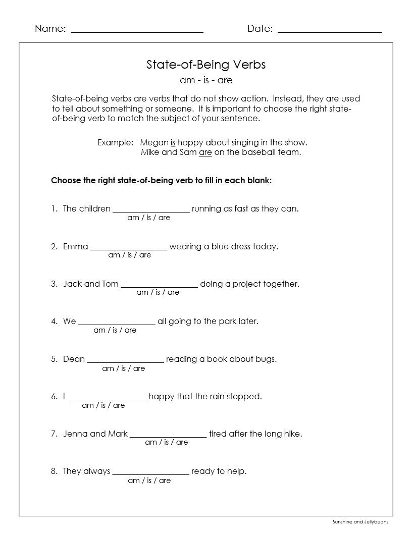 State Of Being Verbs Am Is Are Was Were Parts Of Speech Writing No