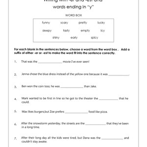 Comparative / Superlative -er and -est Suffixes - Words Ending in "y ...