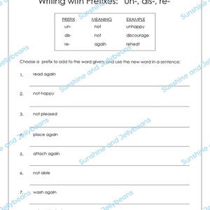 Prefixes Un- Dis- Re- Grammar Vocabulary Writing Skills No-prep ...