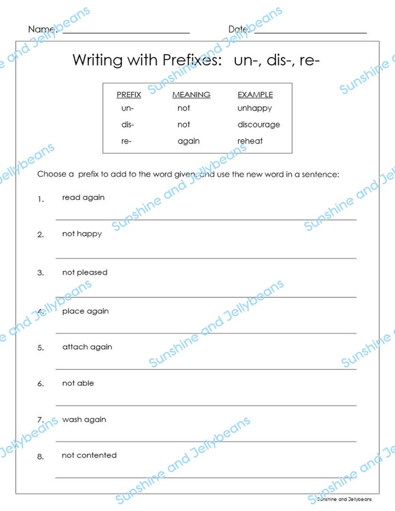 Prefixes Un- Dis- Re- Grammar Vocabulary Writing Skills No-prep ...