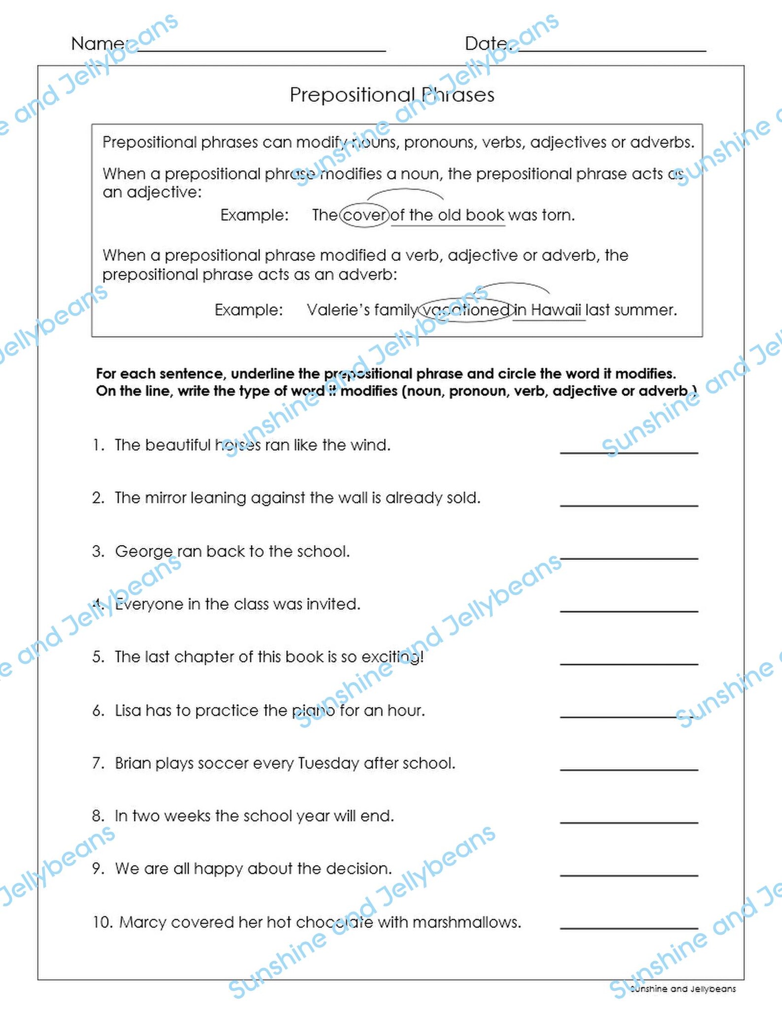 Prepositions and Prepositional Phrases Grades 4-6 - Parts of Speech ...