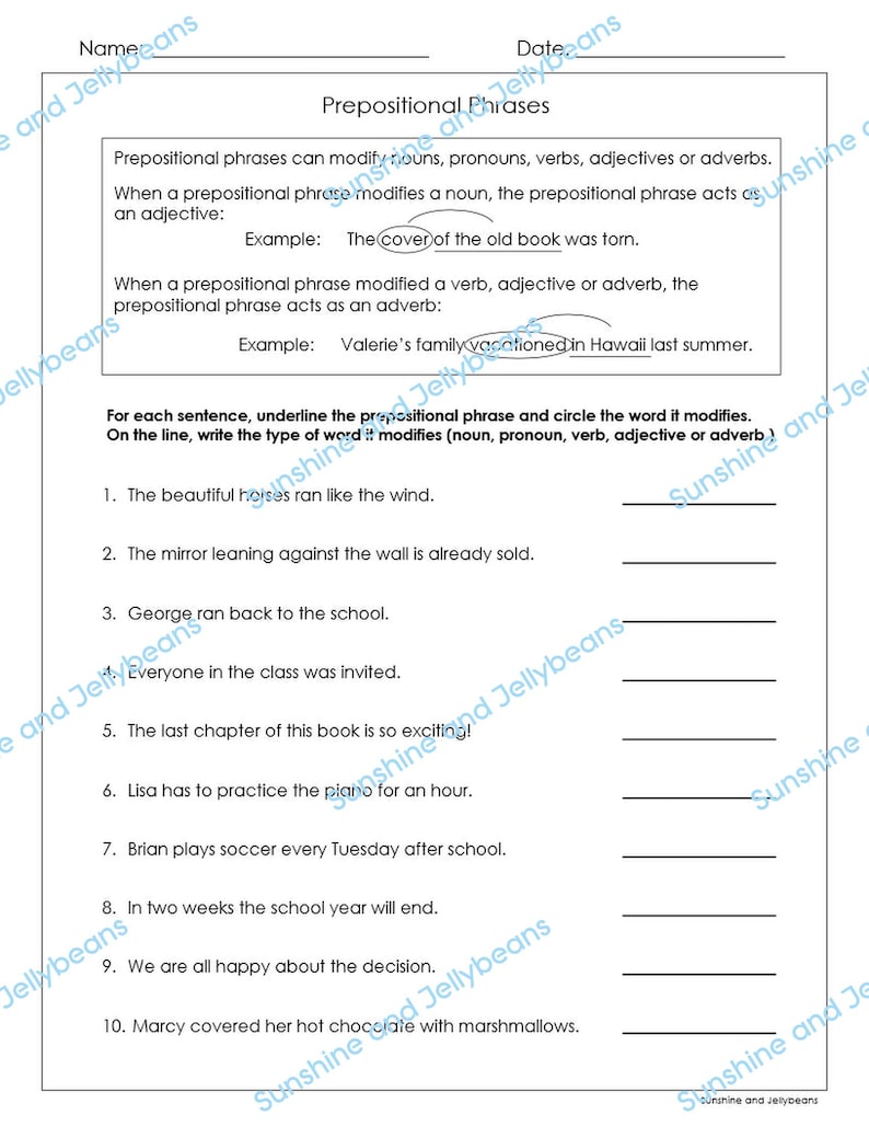 Prepositions and Prepositional Phrases Grades 4-6 - Parts of Speech ...