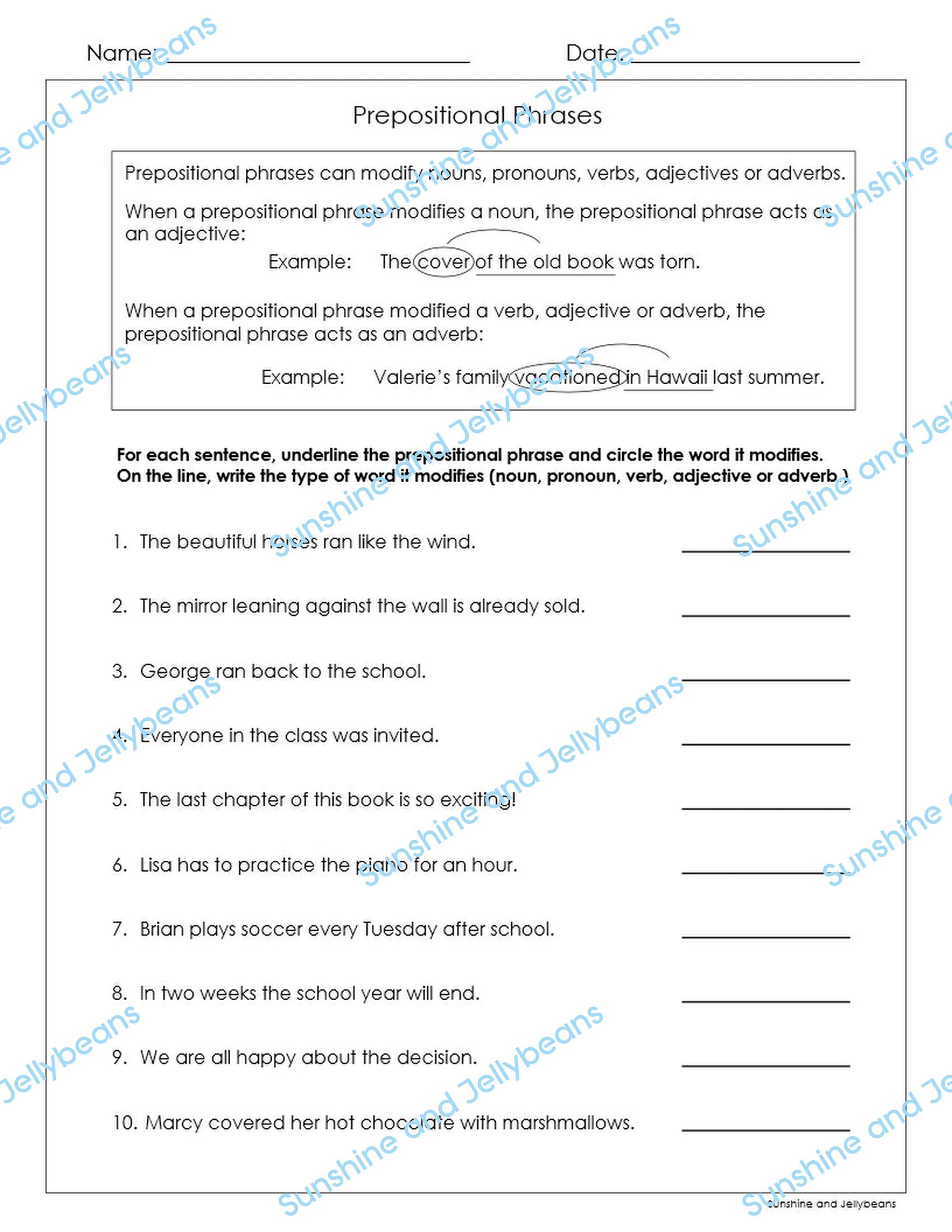 Prepositions, Prepositional Phrases - Parts of Speech, Writing Skills ...