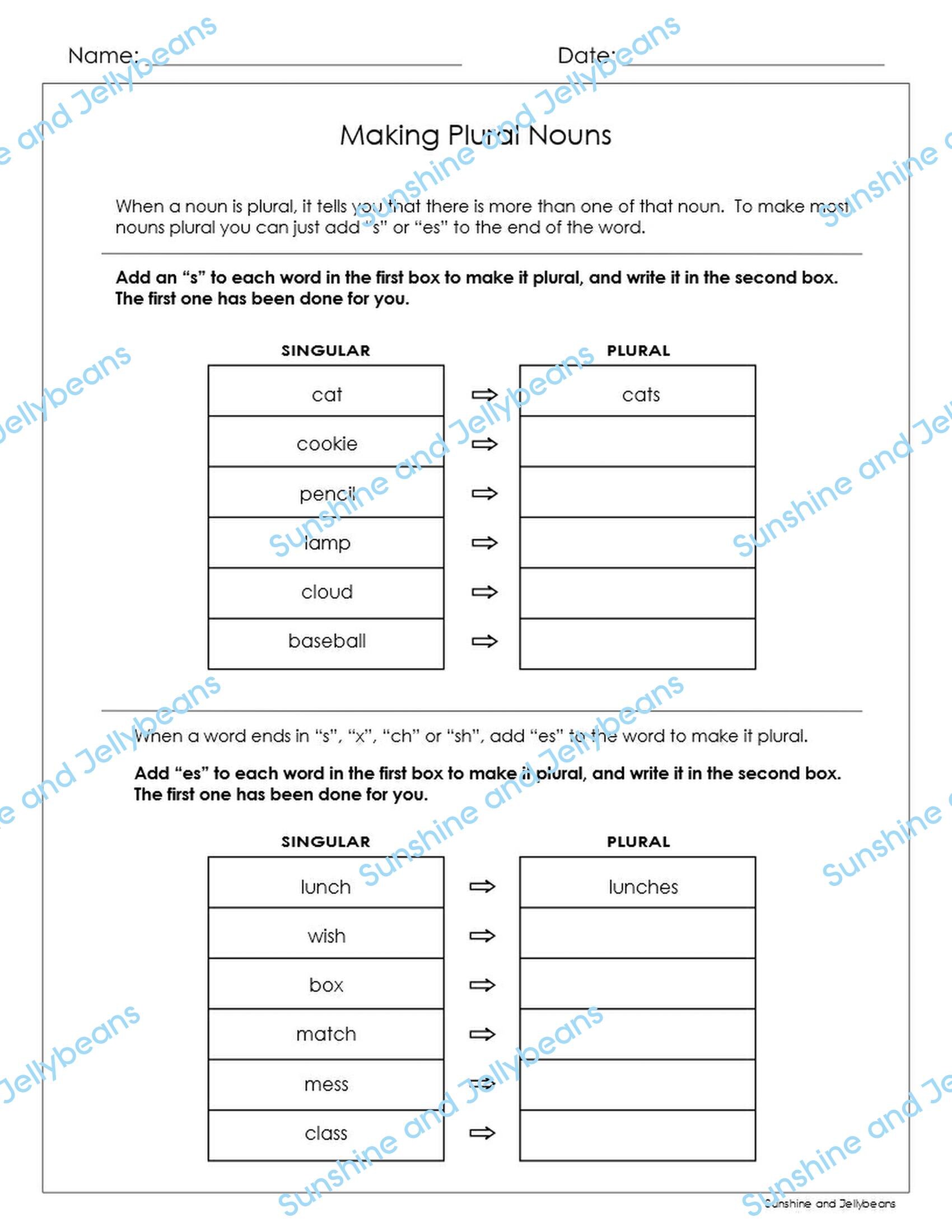 Singular and Plural Nouns Grades 1-2 - Parts of Speech, Writing, ELA ...