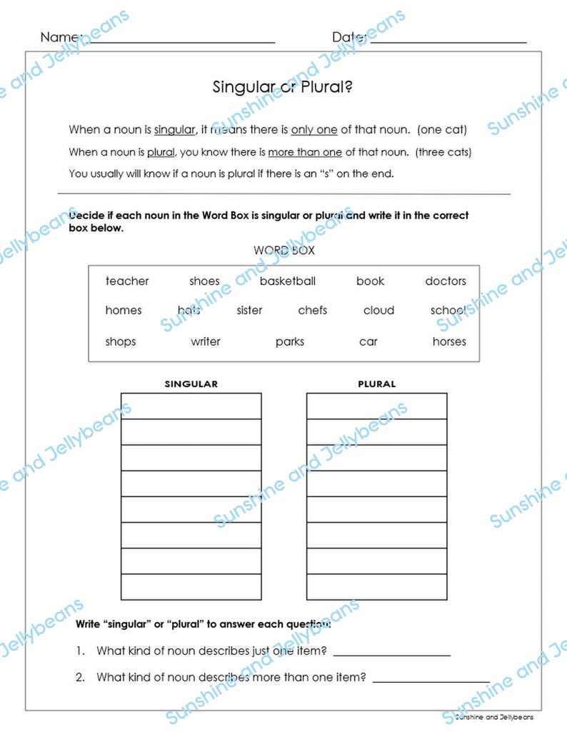 Singular and Plural Nouns Grades 1-2 - Parts of Speech, Writing, ELA ...
