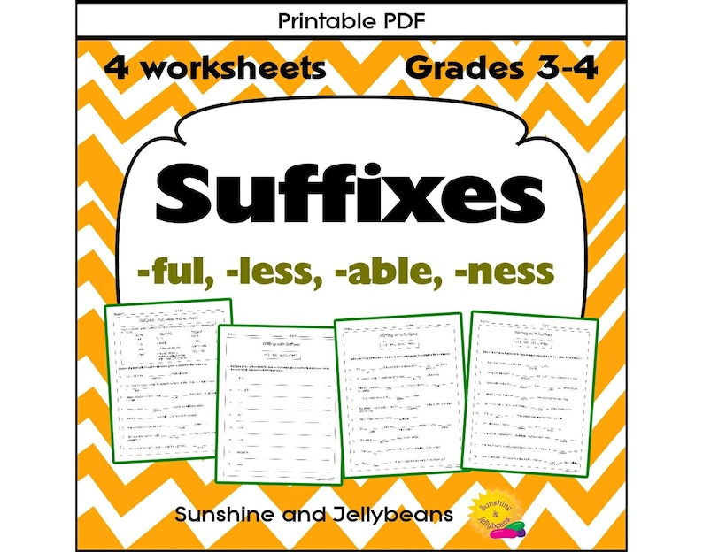 Suffixes "-ful" "-less" "-able" "-ness": Parts of Speech, Grammar ...