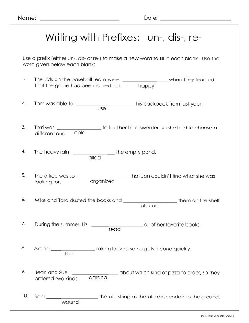 Prefixes: Un- Dis- Re- / 3 Worksheets - Grades 2-3 - Practice / Review ...