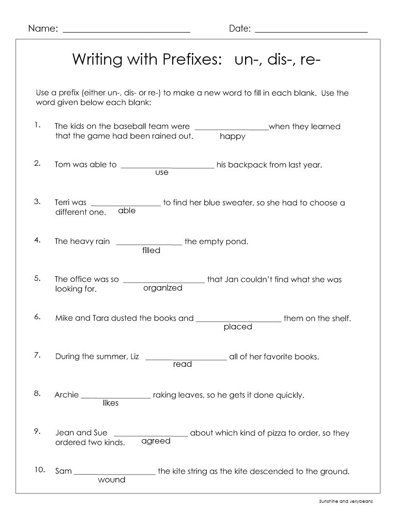 Prefixes: Un- Dis- Re- / 3 Worksheets - Grades 2-3 - Practice / Review ...