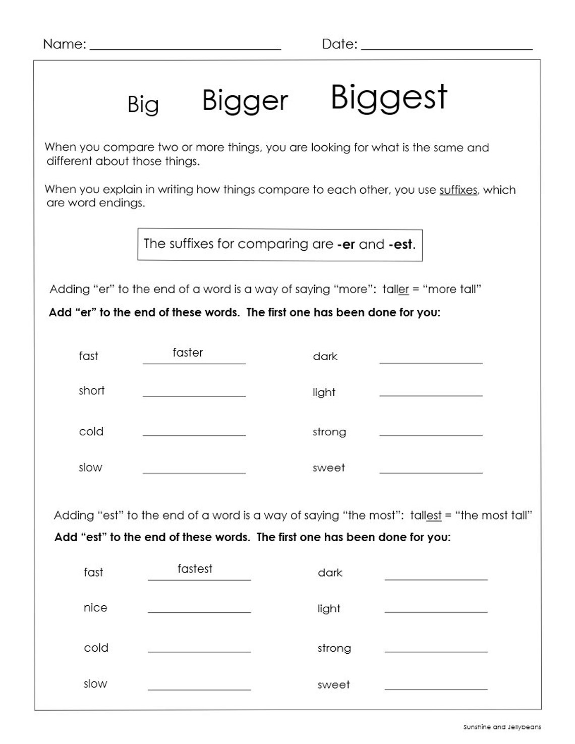 Big-bigger-biggest -er -est Suffixes - Comparative and Superlative ...