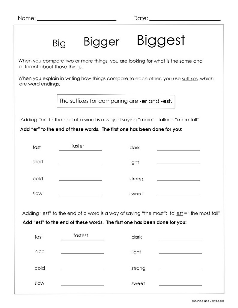 Big-bigger-biggest -er -est Suffixes - Comparative and Superlative ...