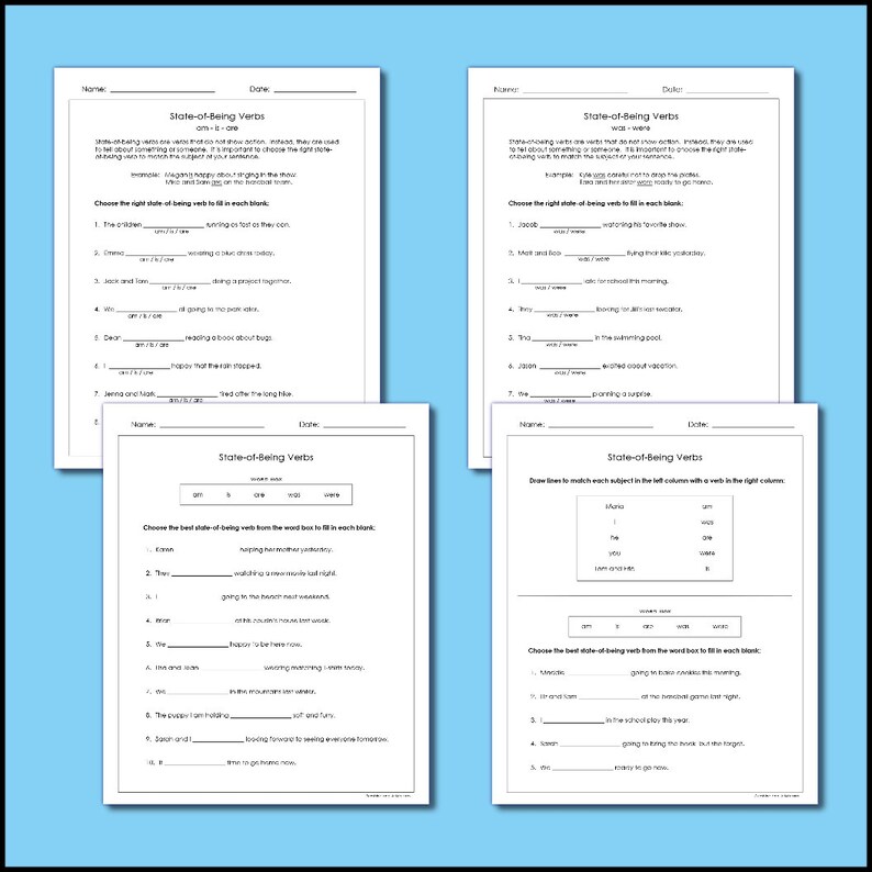 State-of-being Verbs - Am is Are Was Were - Parts of Speech Writing No ...