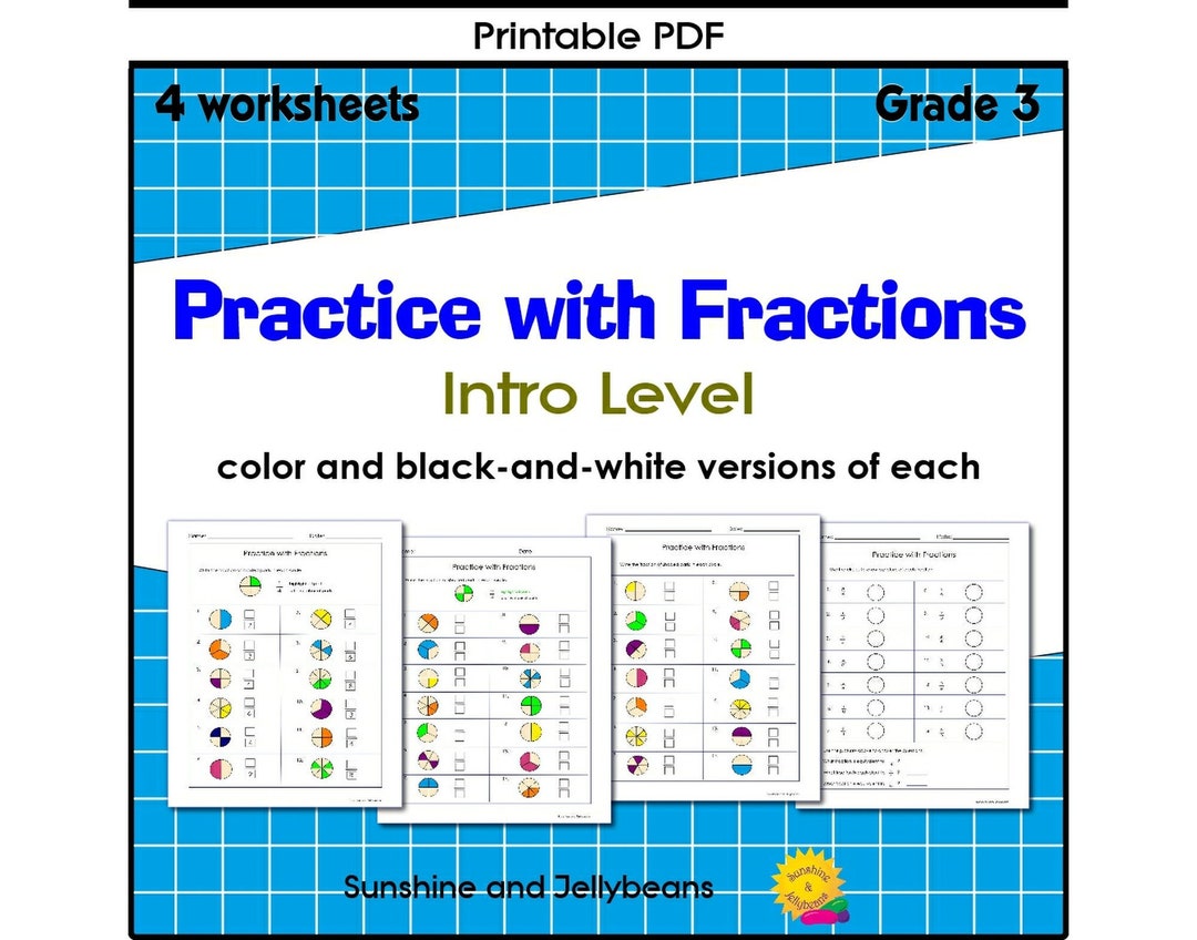 Easy Fraction Practice - Intro Level - 4 Worksheets - Grade 3 - Color ...