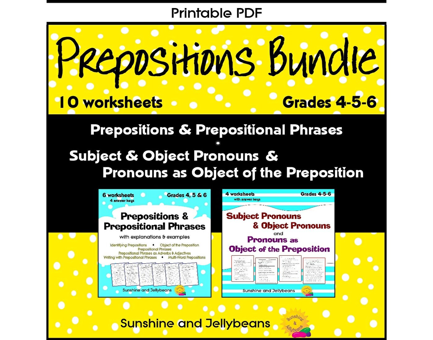 Prepositions and Pronouns BUNDLE - Grades 4-5-6 - 10 Worksheets - CCSS ...