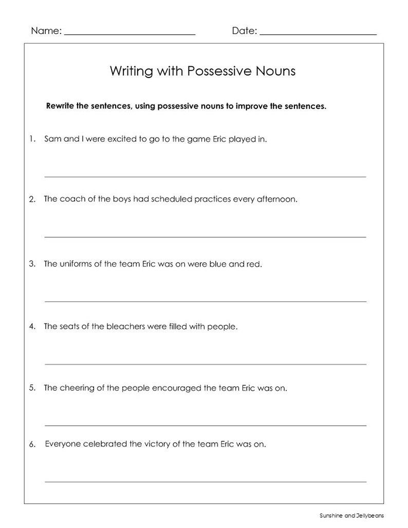 Possessive Nouns - Singular Plural Irregular - Grammar Writing No-prep ...