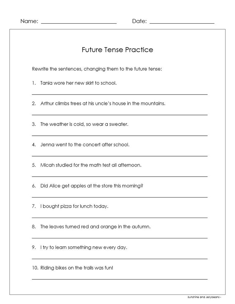 Past, Present and Future Tenses - 5 Verb Worksheets - Grades 2-3 - CCSS ...
