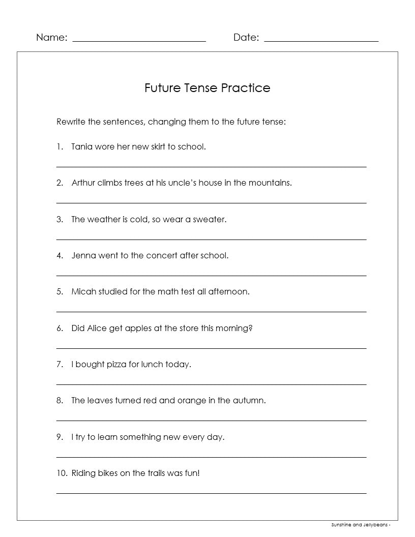 Past, Present and Future Tenses - 5 Verb Worksheets - Grades 2-3 - CCSS ...