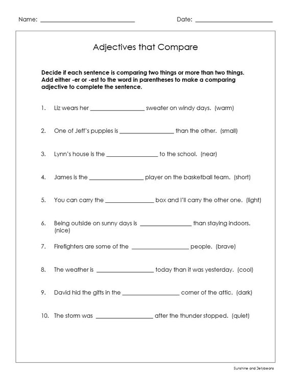Er Est Worksheet 11 Er And Est Comparative Adjectives Ideas