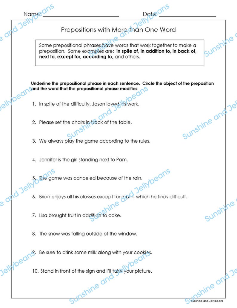 Prepositions and Prepositional Phrases Grades 4-6 - Parts of Speech ...