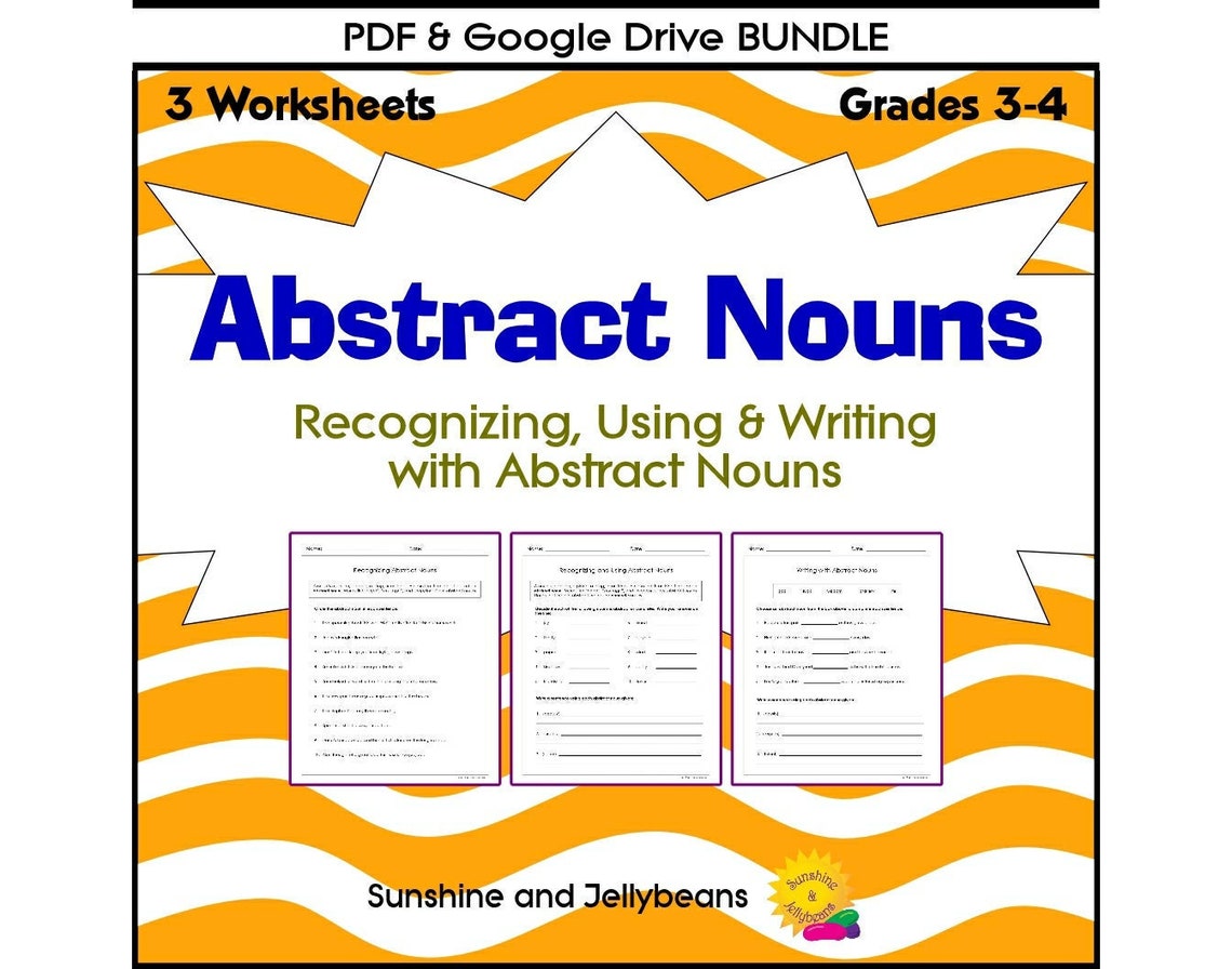 Abstract Nouns 3 Worksheets Grades 3-4 Great Practice CCSS Pdf/google ...
