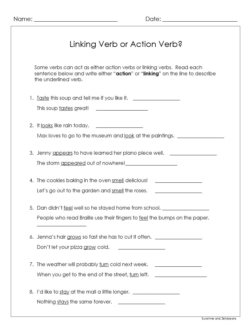 Linking Verbs and Helping Verbs - 5 Worksheets & Answer Key - Grades 3 ...