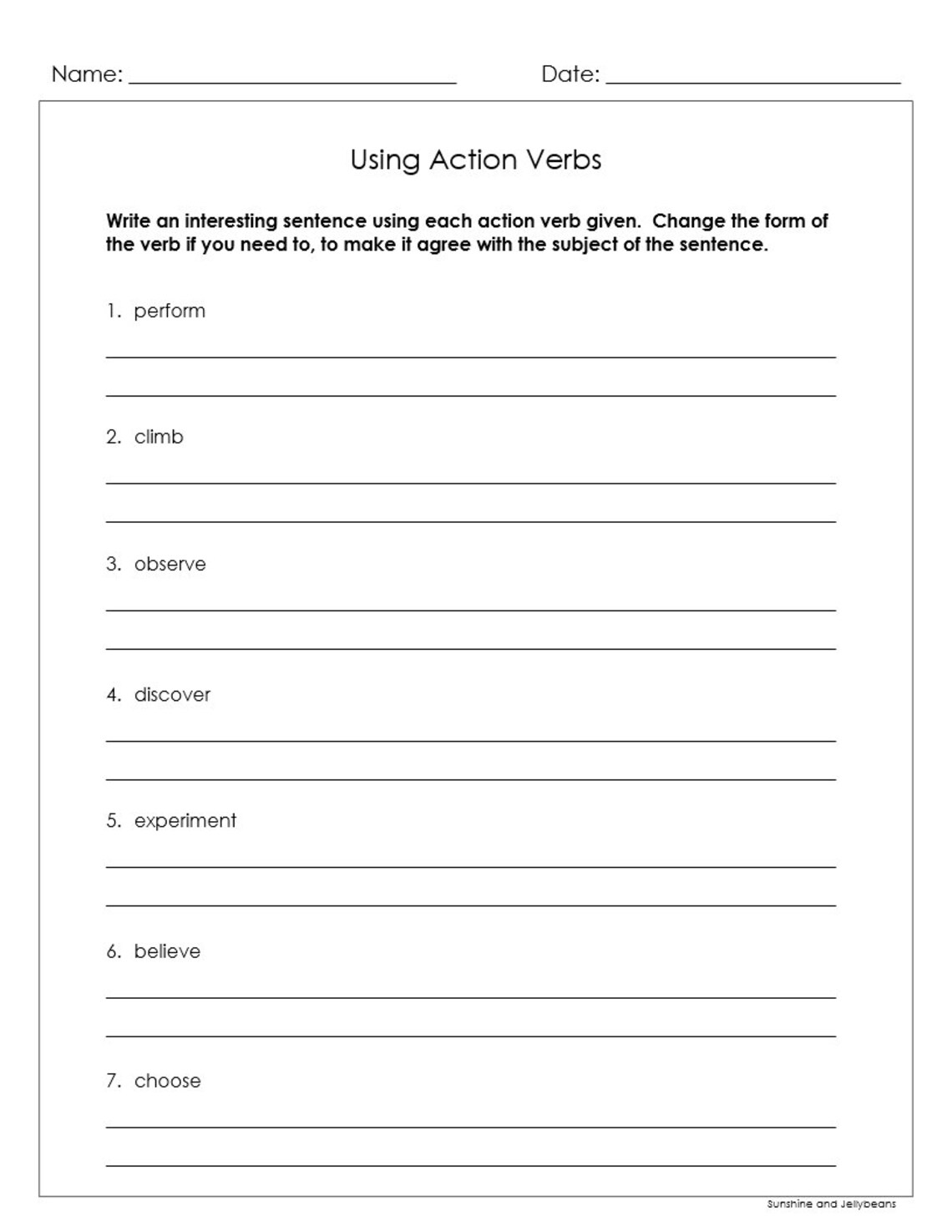 Action Verbs Practice - 3 Worksheets - Fill-in / Writing - Grades 3-4 ...