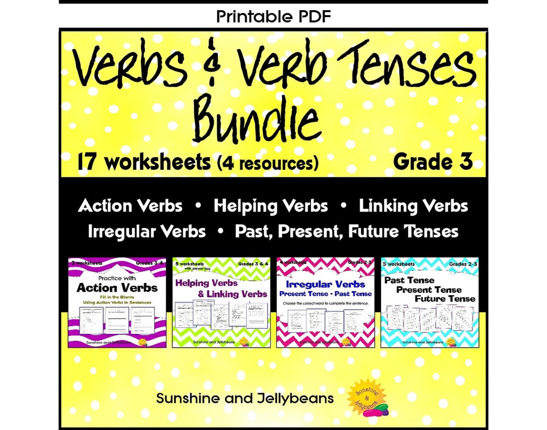 Verbs & Verb Tenses - Grade 3 BUNDLE - 17 Worksheets - Great Practice ...