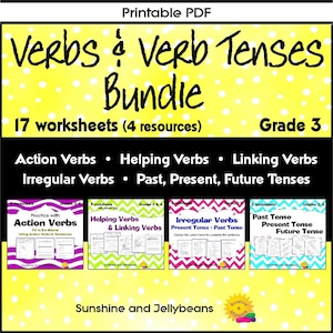 Verbs & Verb Tenses - Grade 3 BUNDLE - 17 Worksheets - Great Practice ...