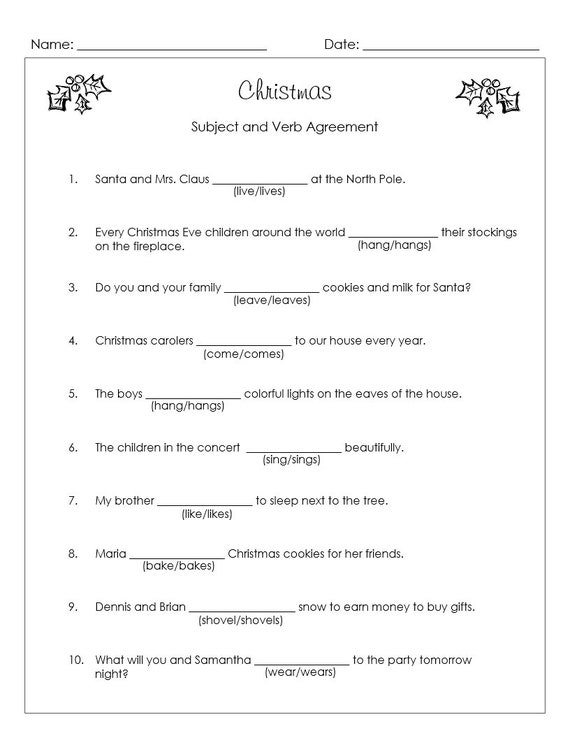 Hojas De Trabajo De Concordancia Entre Sujeto Y Verbo, Segundo Grado