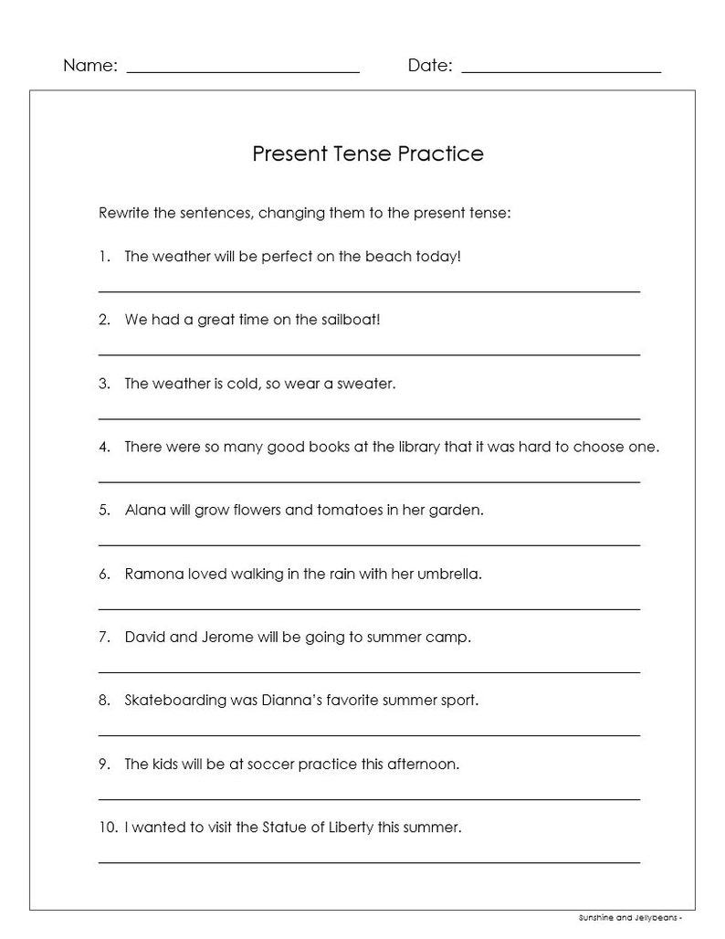 Past, Present and Future Tenses - 5 Verb Worksheets - Grades 2-3 - CCSS ...