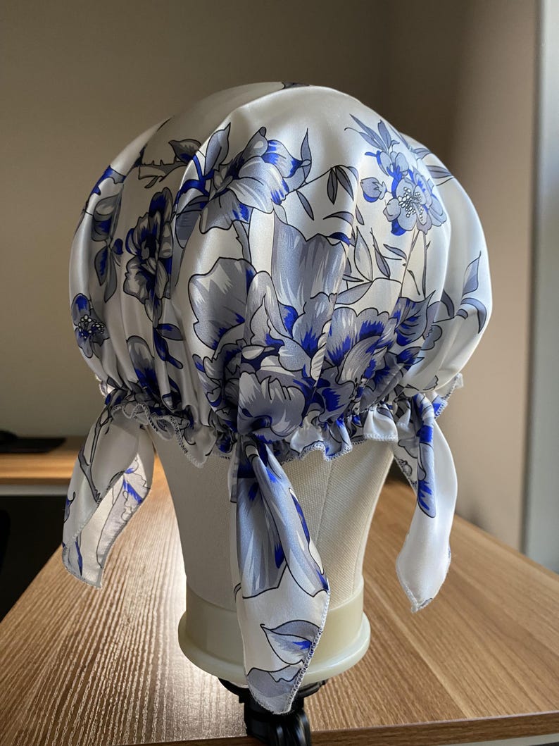 100% Mulberry Silk Floral Sleep Bonnet, Hair Protection, Frizz ...