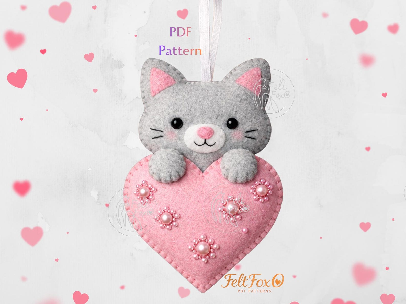 Cat Felt Ornament PDF Pattern | Valentine Heart Cat Easy Sewing ...